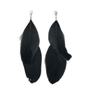 handmade black feather earrings for women natural goose native super light antique earrings (black)