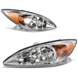 autosaver88 headlight assembly compatible with 2002 2003 2004 camry (only fits le/xle) chrome housing amber reflector clear lens