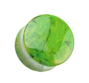 lava infused double flared ear gauge freedom fashion plug (sold by pair) (7/16", green)