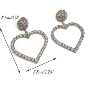 FXmimior Fashion Women Silver Heart Rhinestones Love Bar Earrings Long Chain Drop Dangle Earrings Jewelry for Women