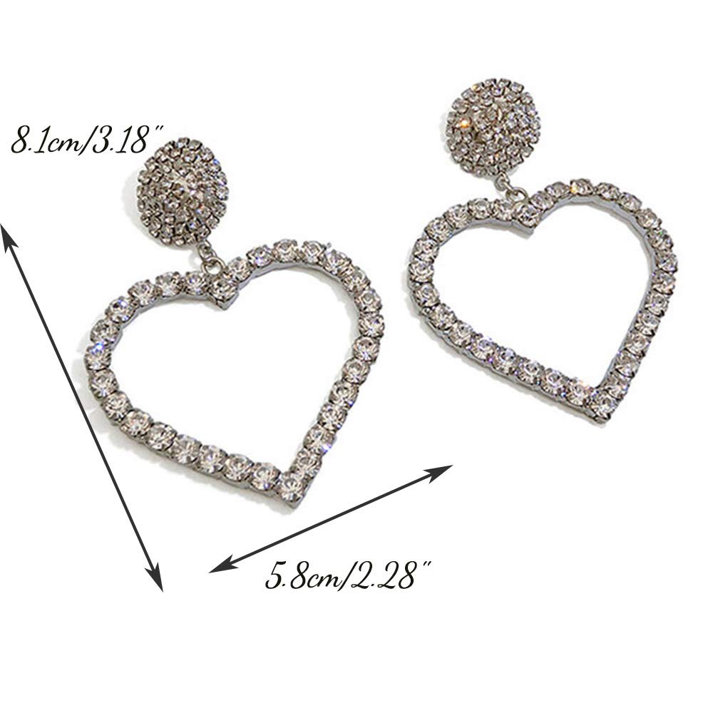 FXmimior Fashion Women Silver Heart Rhinestones Love Bar Earrings Long Chain Drop Dangle Earrings Jewelry for Women