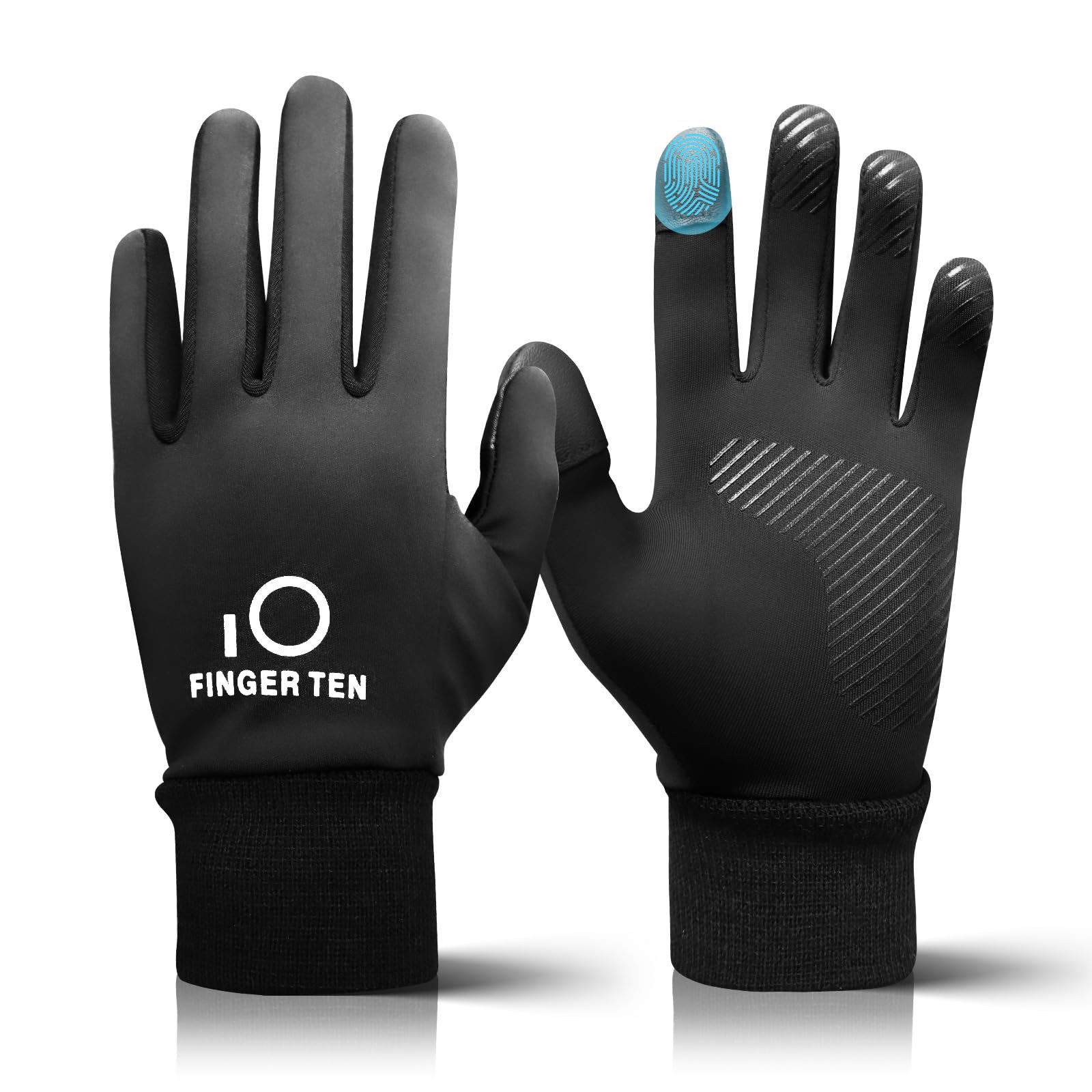 FINGER TEN Winter Gloves Touchscreen for Kids Boys Girls Running Thermal Gloves for Cold Weather, Youth Lightweight Warm Touch Screen Gloves for Hiking Skating Football (Black, Small)