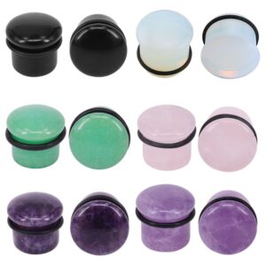 punktracker 6pairs 4g-11/16” multiple stone single flared ear plugs with silicone o-ring expander gauges