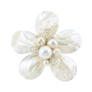 aeravida beautiful mix of shell, crystal & pearl white tropical flower statement ring | elegant handmade jewelry for women | handmade cultured freshwater pearl ring