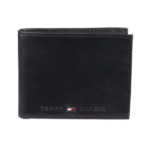 tommy hilfiger men's leather wallet-bifold with rfid blocking protection, charcoal, one size