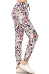 leggings depot women's relaxed fit jogger pants - track cuff sweatpants with pockets-r662, x-large, cherish rose