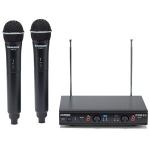 samson stage 212 dual vocal vhf frequency agile wireless system (2) q6 dynamic mics