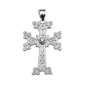 religious jewelry sterling silver armenian cross solitaire cubic zirconia pendant