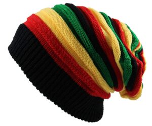 qhome fashion jamaican reggae cap multi-colour striped rasta hat slouchy baggie beanie skullies gorro rasta women