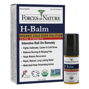 forces of nature – natural, organic, h-balm control extra strength cold sore, fever blister treatment (4ml) non gmo, no harmful chemicals -fast relief for tingling, burning & itching pain