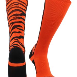 Crazy Socks with Safari Tiger Stripes Over the Calf Socks (Orange/Black, Small)