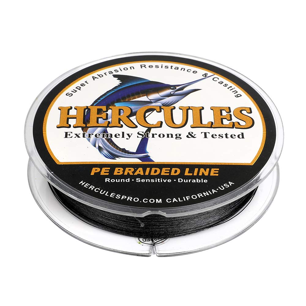 HERCULES Super Cast 300M 328 Yards Braided Fishing Line 50 LB Test for Saltwater Freshwater PE Braid Fish Lines Superline 8 Strands - Black, 50LB (22.7KG), 0.37MM