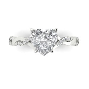 2.1 ct heart cut clear simulated diamond 14k white gold solitaire with accents engagement anniversary ring size 3.75