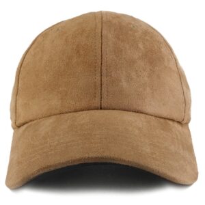 Trendy Apparel Shop Plain Faux Suede Leather Adjustable Structured Baseball Cap - KHAKI