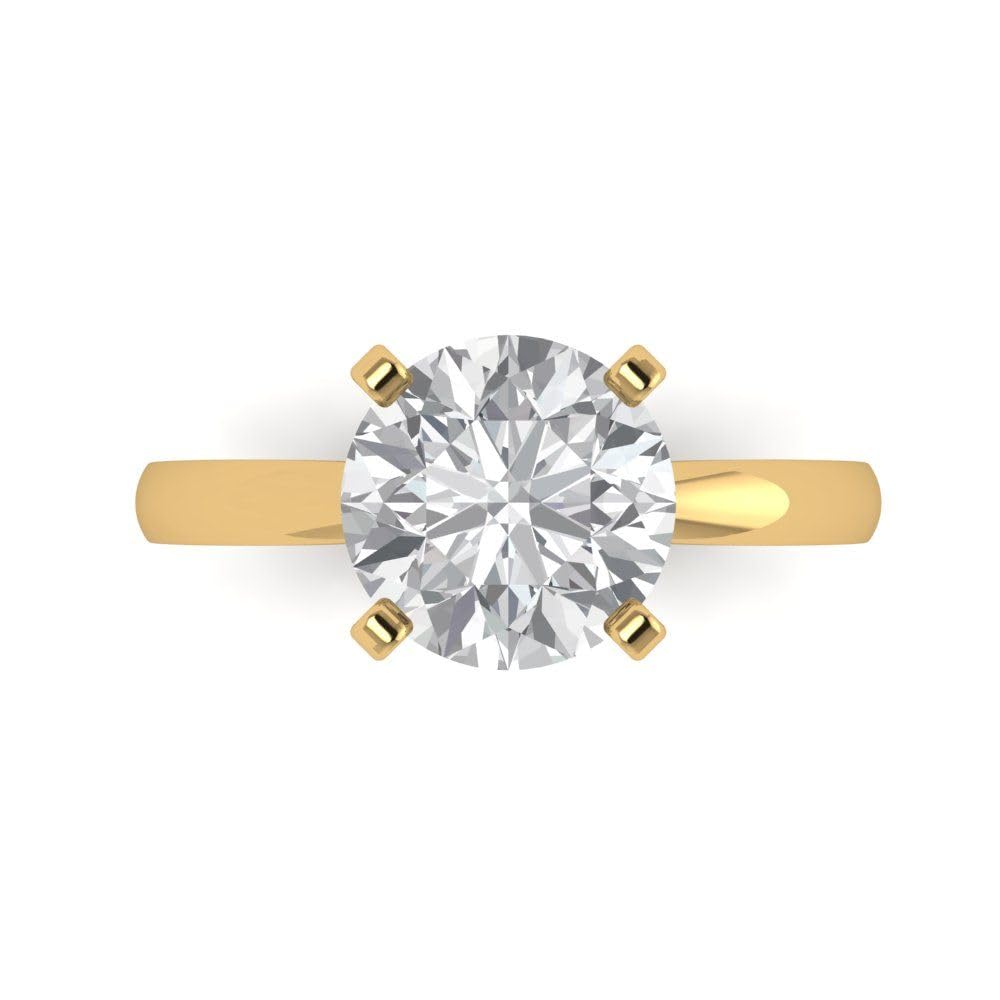 3 Ct Brilliant Round Cut Clear Simulated Diamond 14K Yellow Gold Solitaire Engagement Bridal Anniversary Ring Size 5.5