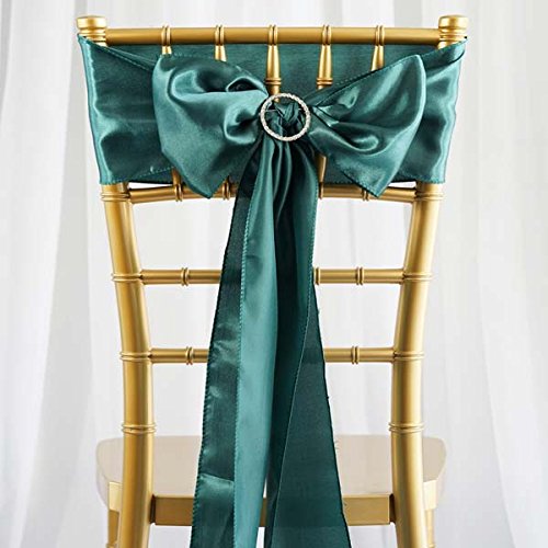 TABLECLOTHSFACTORY 25pcs Hunter Green Satin Chair Sashes Tie Bows Catering Wedding Party Decorations 6 x106