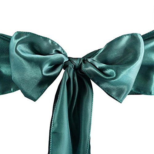 TABLECLOTHSFACTORY 25pcs Hunter Green Satin Chair Sashes Tie Bows Catering Wedding Party Decorations 6 x106