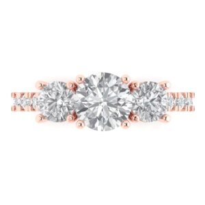 2.02 ct round cut clear simulated diamond 14k rose gold solitaire with accents 3 stone engagement anniversary ring size 7