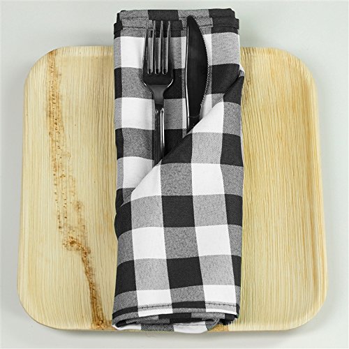 Tableclothsfactory 15x15 Black/White Checkered Wholesale Gingham Polyester Linen Picnic Restaurant Dinner Napkins - 5 PCS