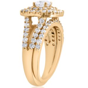 2ct Diamond Engagement Double Cushion Halo Wedding Ring Set 10k Yellow Gold - Size 5.5