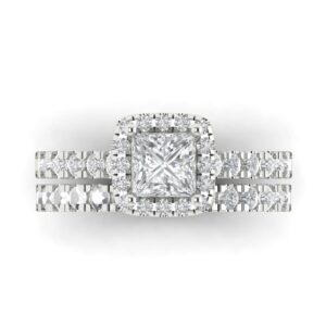 clara pucci 2.01 carat princess cut clear vvs1 ideal zircon 14k white gold halo w/accents wedding anniversary ring band set size 7.5