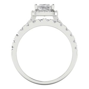 Clara Pucci 2.01 Carat Princess Cut Clear VVS1 Ideal Zircon 14k White Gold Halo W/Accents Wedding Anniversary Ring Band Set Size 7.5