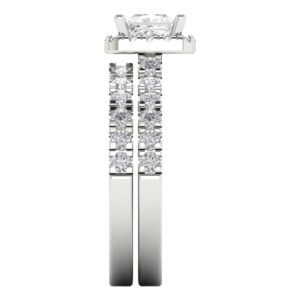 Clara Pucci 2.01 Carat Princess Cut Clear VVS1 Ideal Zircon 14k White Gold Halo W/Accents Wedding Anniversary Ring Band Set Size 7.5