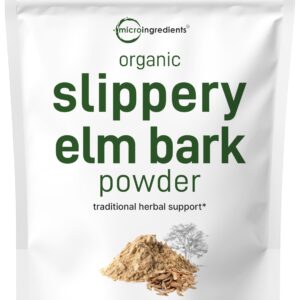 Micro Ingredients Sustainably US Grown, Organic Slippery Elm Bark Powder, 1 Pound (648 Servings), Helps Soothe The Throat and Coughing, No Irradiated, No Contaminated, No GMOs, Pet Friendly