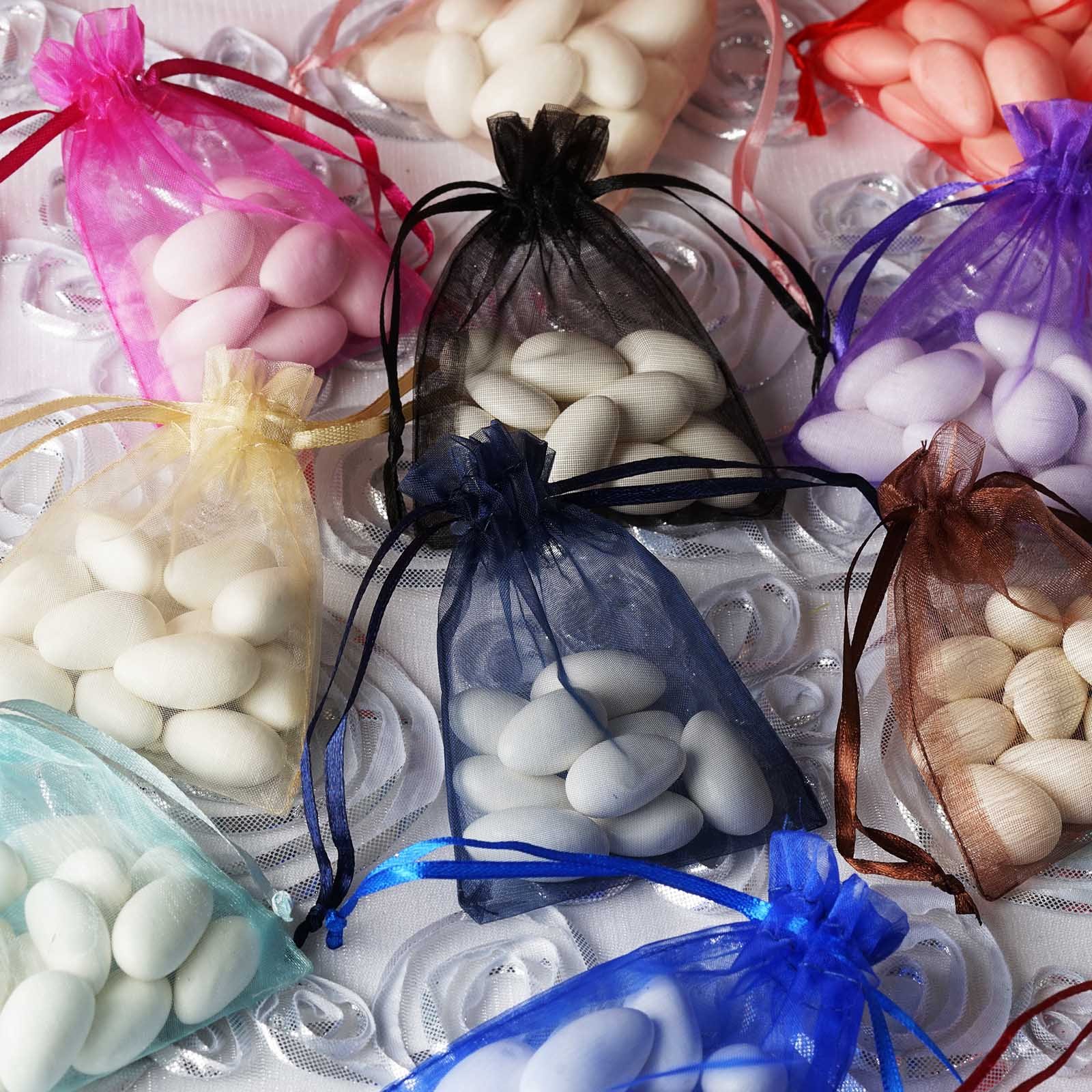 TABLECLOTHSFACTORY 10PCS WHITE Organza Gift Bag Drawstring Pouch Wedding Favors Bridal Shower Treat Jewelry Bags - 3"x4"