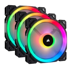 corsair ll series ll120 rgb 120mm dual light loop rgb led pwm fan 3 fan pack with lighting node pro (co-9050072-ww), black, compatible with desktop