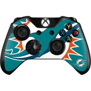 skinit decal gaming skin compatible with xbox one controller - officially licensed nfl miami dolphins large logo design