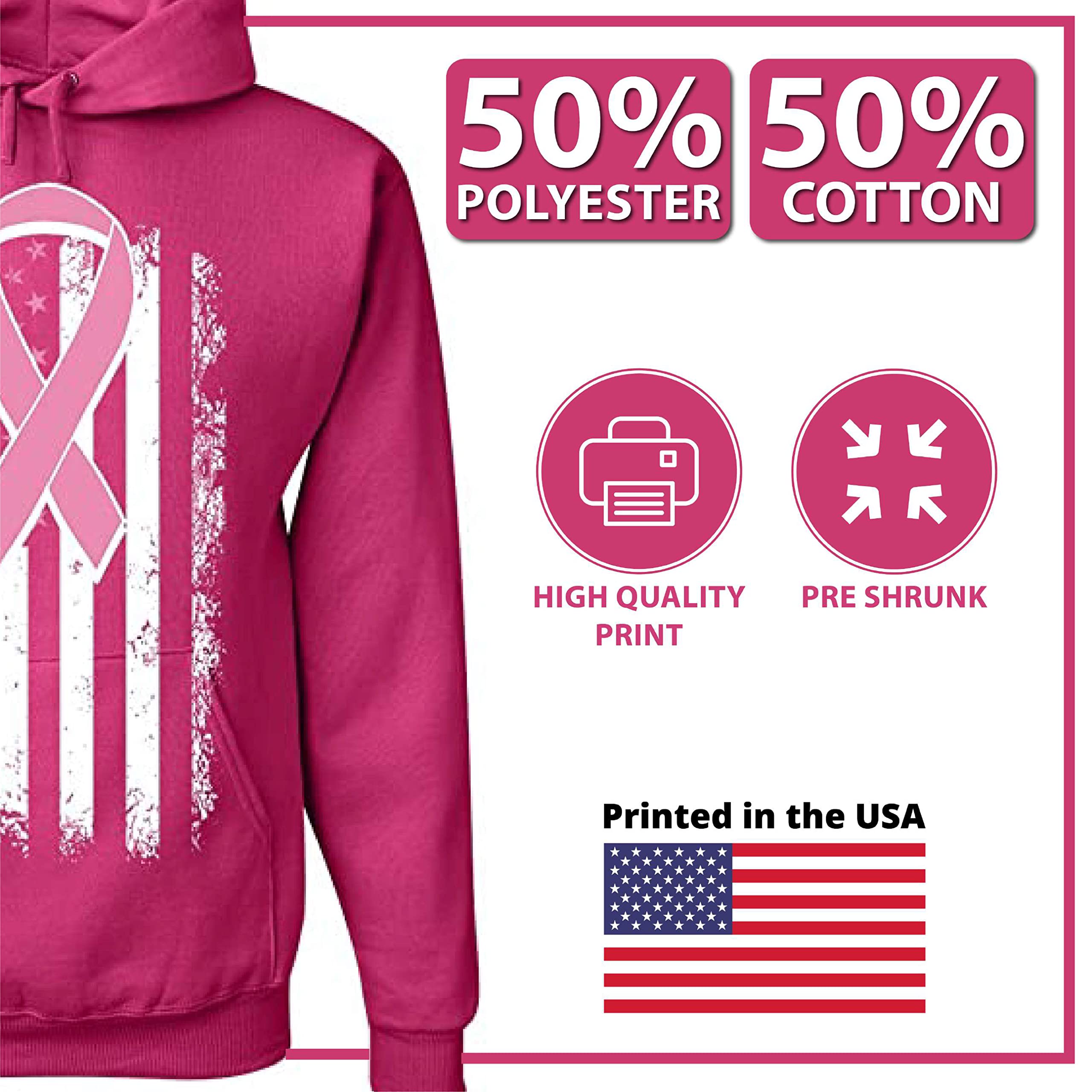 Tee Hunt Pink Ribbon Distressed Flag Hoodie Breast Cancer Awareness Sweatshirt Hot Pink Large