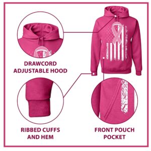 Tee Hunt Pink Ribbon Distressed Flag Hoodie Breast Cancer Awareness Sweatshirt Hot Pink Large