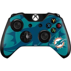 skinit decal gaming skin compatible with xbox one controller - officially licensed nfl miami dolphins double vision design