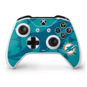 skinit decal gaming skin compatible with xbox one s controller - officially licensed nfl miami dolphins double vision design