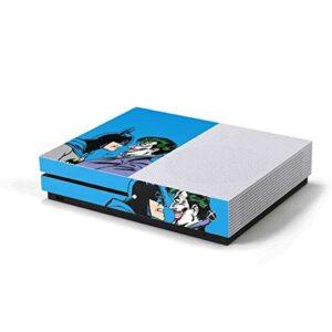 skinit decal gaming skin for xbox one s console - officially licensed warner bros batman vs joker - blue background design