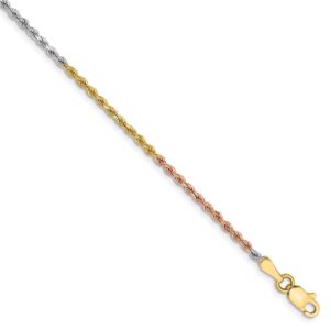 roy rose jewelry 14k tri-color gold 1.8mm diamond-cut rope chain bracelet ~ length 7'' inches