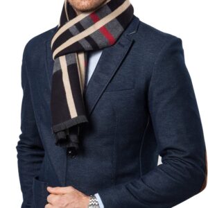 Shubb Men's Scarves, Men Cashmere Feel Scarf, Classic Checked Winter Scarves for Men, Black Check