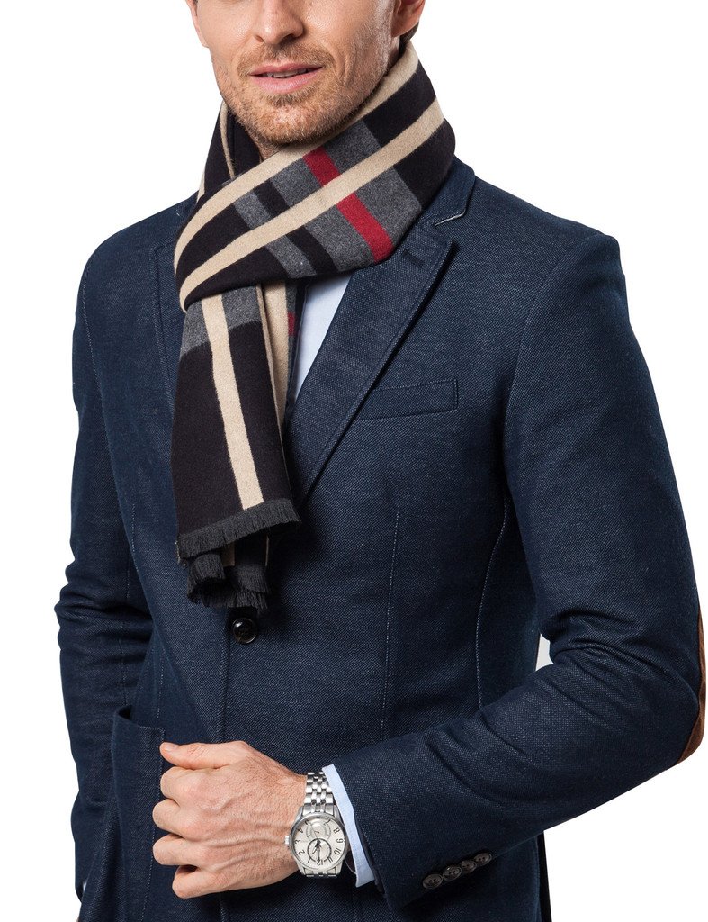 Shubb Men's Scarves, Men Cashmere Feel Scarf, Classic Checked Winter Scarves for Men, Black Check