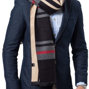 Shubb Men's Scarves, Men Cashmere Feel Scarf, Classic Checked Winter Scarves for Men, Black Check