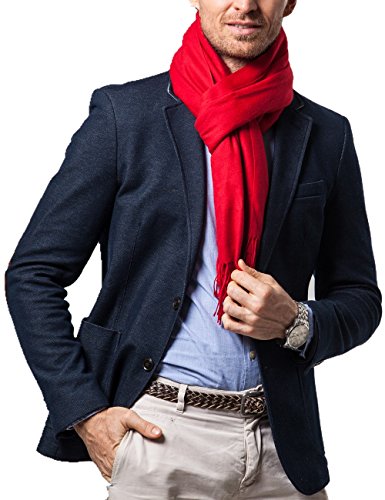 Shubb Men's Scarf, Soft and Warm Cashmere Feel Scarf for Men Winter Scarves Long, Red