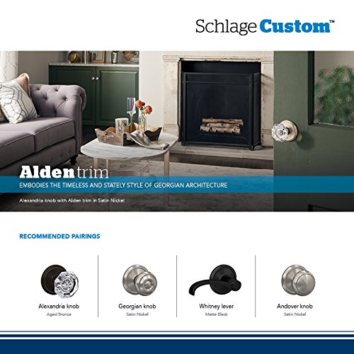 SCHLAGE Custom FC21 ALX 619 ALD Alexandria Glass Knob with Alden Trim Hall-Closet and Bed-Bath Lock, Satin Nickel