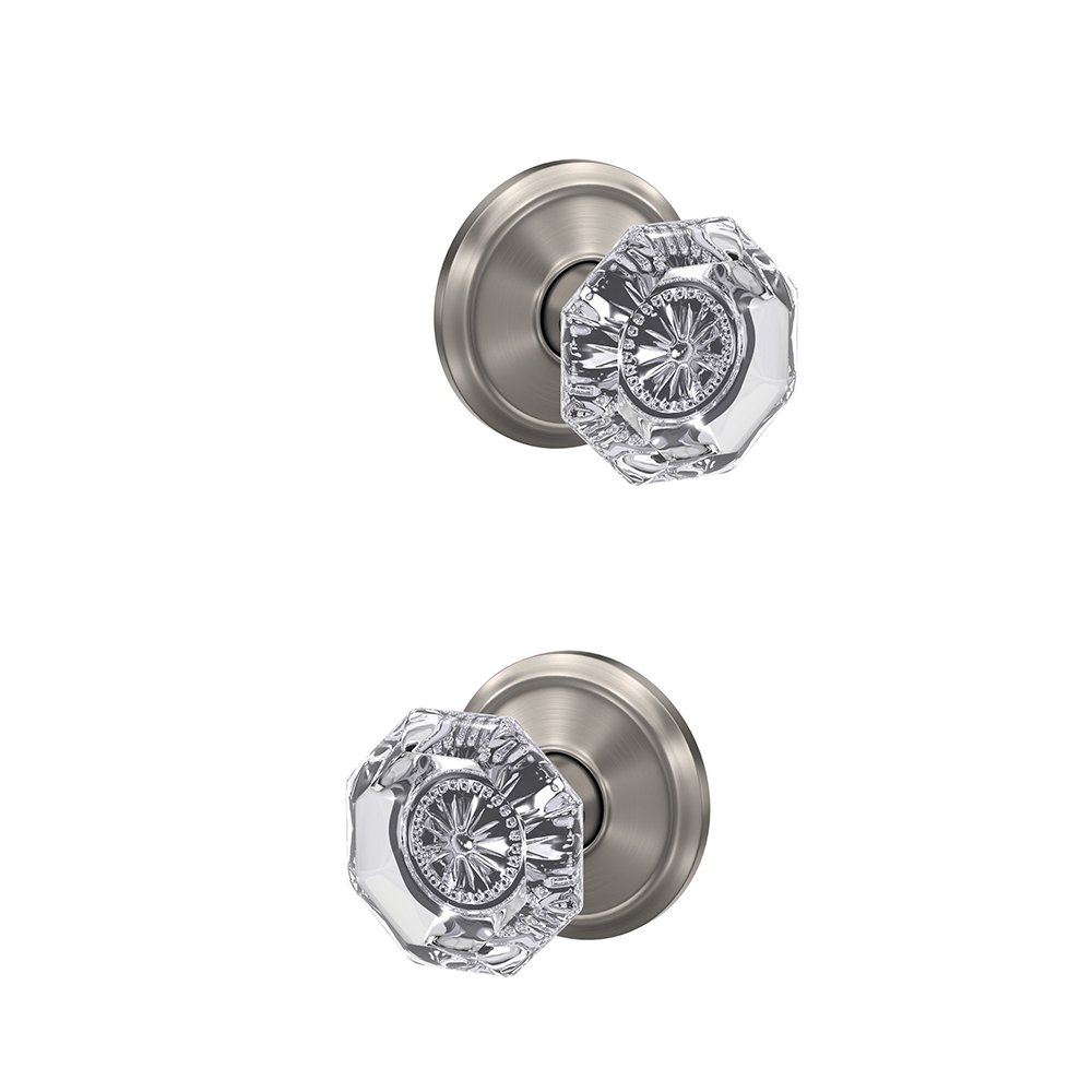 SCHLAGE Custom FC21 ALX 619 ALD Alexandria Glass Knob with Alden Trim Hall-Closet and Bed-Bath Lock, Satin Nickel