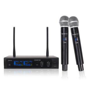 sound town swm10-u2hh professional dual-channel uhf wireless microphone system with 2 handheld mics, for church, business meeting, outdoor wedding and karaoke