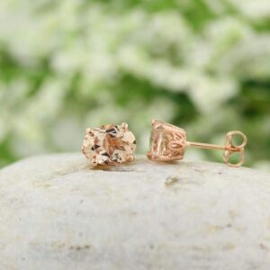 Solid 14k Rose Gold Natural Morganite Stud Earrings (8x6mm Oval) (rose-gold)