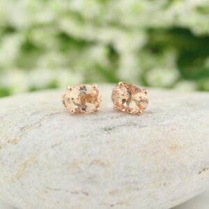 Solid 14k Rose Gold Natural Morganite Stud Earrings (8x6mm Oval) (rose-gold)