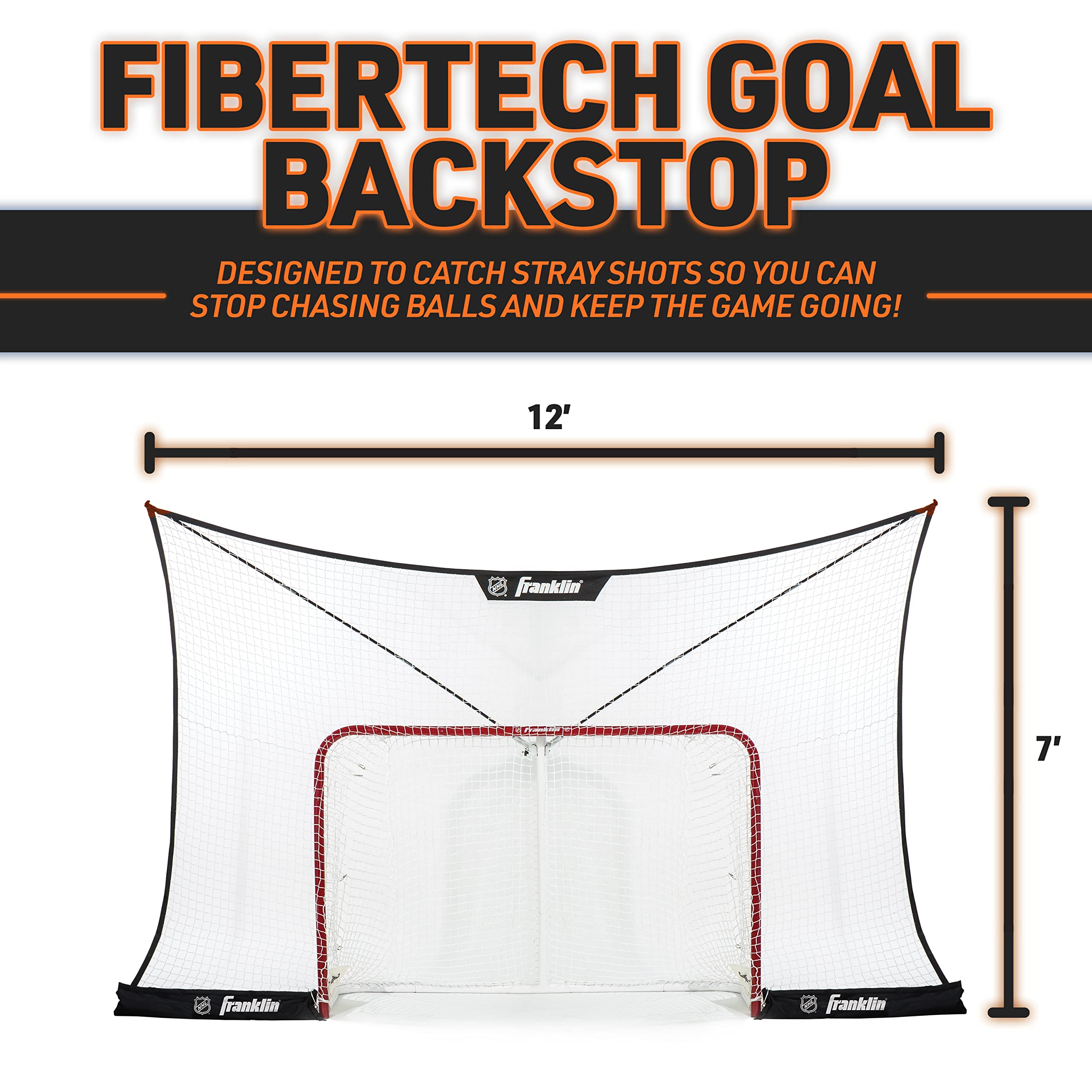 Franklin Sports NHL Hockey Goal Backstop Net - Fibertech Street Hockey Sports Backstop Netting - Large Size Target Net - 12' x 7',Black