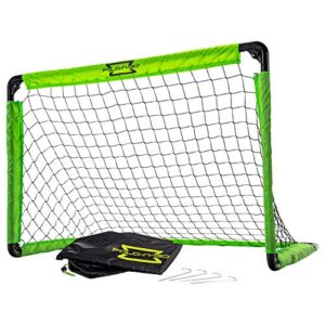 franklin sports portable mini soccer goal - folding indoor + outdoor kids mini soccer net with carry bag - plastic backyard youth goal with ground stakes - 36" x 24"