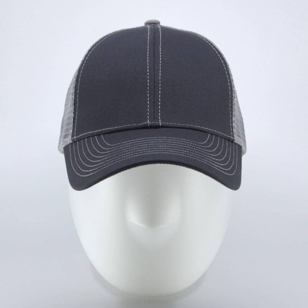 Vintage Year Plain Cotton Twill Mesh Adjustable Trucker Baseball Cap (CharcoalGray/CharcoalGray/Gray)