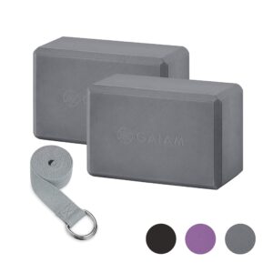 gaiam yoga block & yoga strap combo set - yoga block with strap, pilates & yoga props to help extend & deepen stretches, yoga kit for stability, balance & optimal alignment